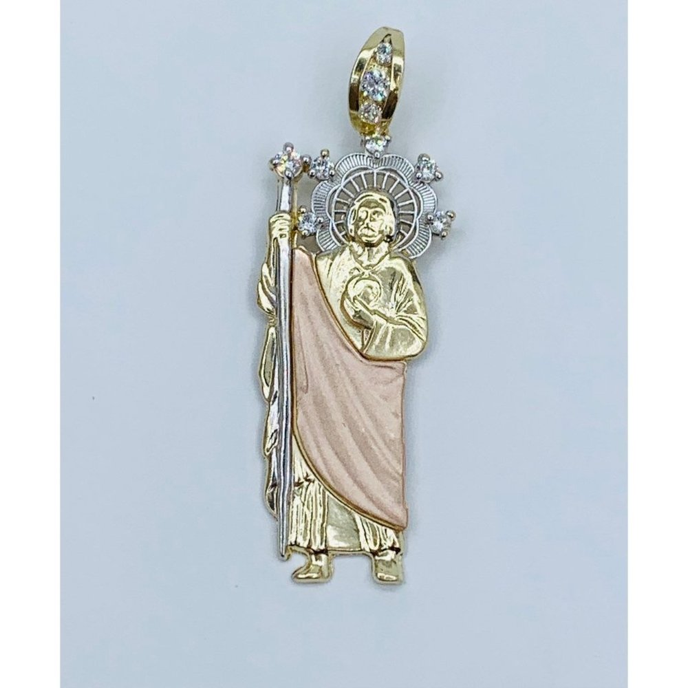 14k Solid Gold St Jude / San Judas Pendant - Gem